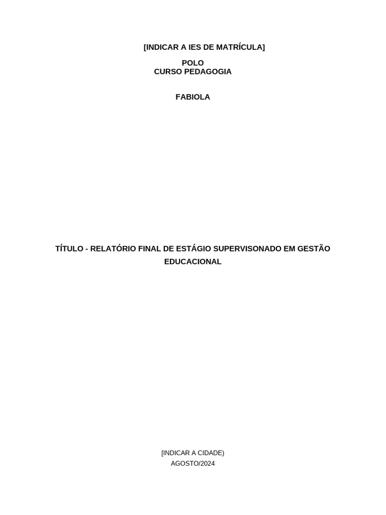 Relatorio Final de Estagio GEST EDU | PDF