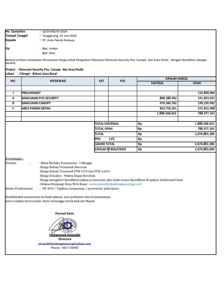 Boq Security Pos Dan Tempat Parkir | PDF