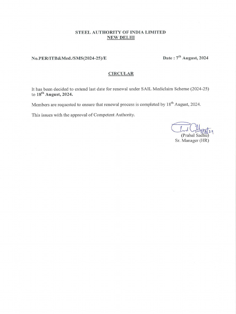 Circular On Extension of Renewal Period | PDF