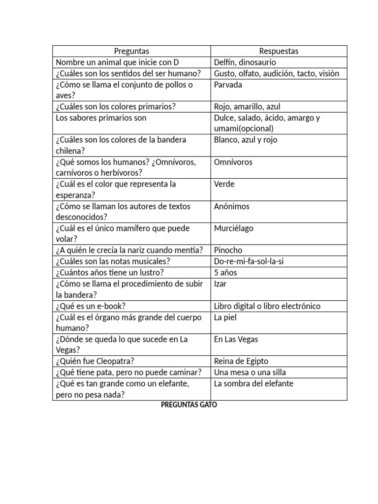 Preguntas Gato | PDF