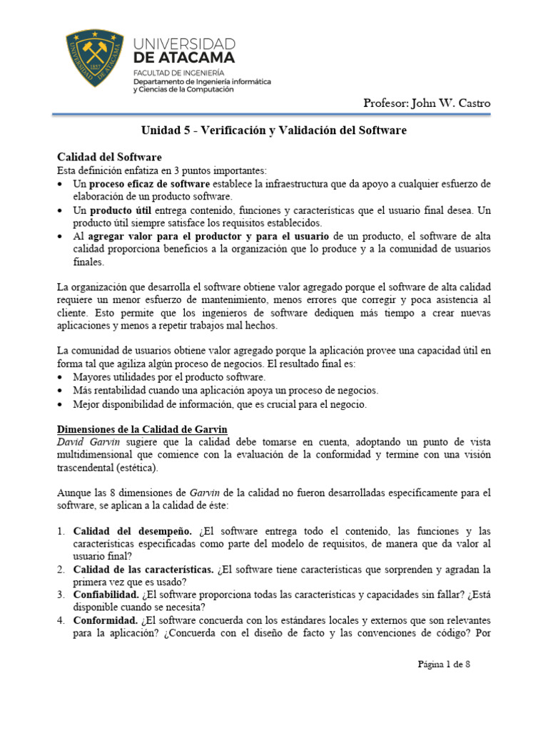 Unidad 5 - Verific y Valid Del Software | PDF