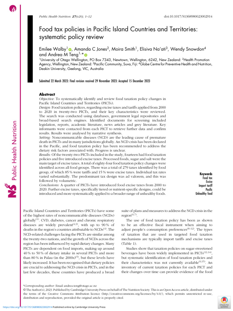 Food Tax Policies in Pacific Island Countries and Territories ...