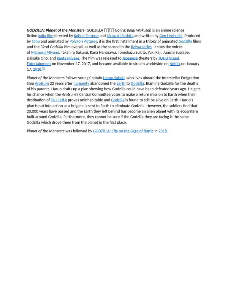 Godzilla Anime Film: Planet of Monsters | PDF | Social Science ...