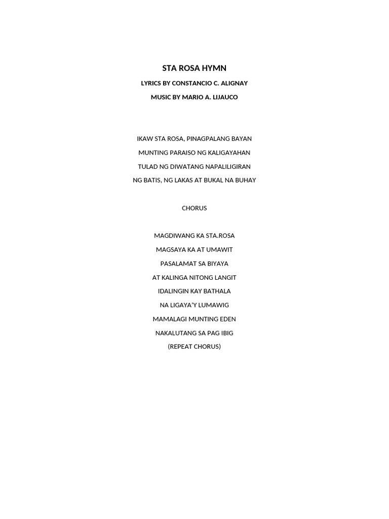 Sta Rosa Hymn | PDF