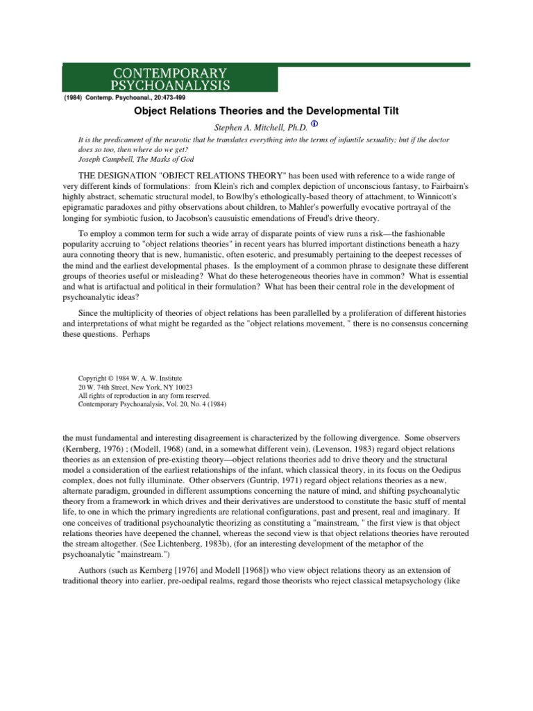 SMitchell-Object Relations Theories | PDF