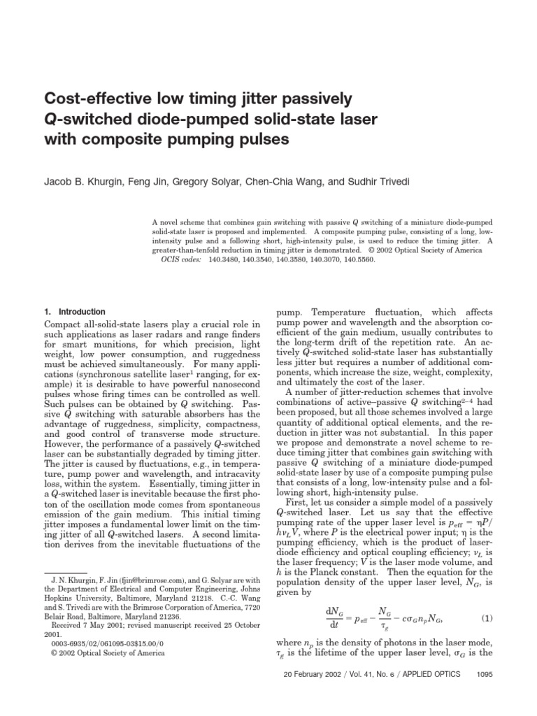 Cost-Effective Low Timing Jitter Passively Q-Switched Diode Pumped | PDF