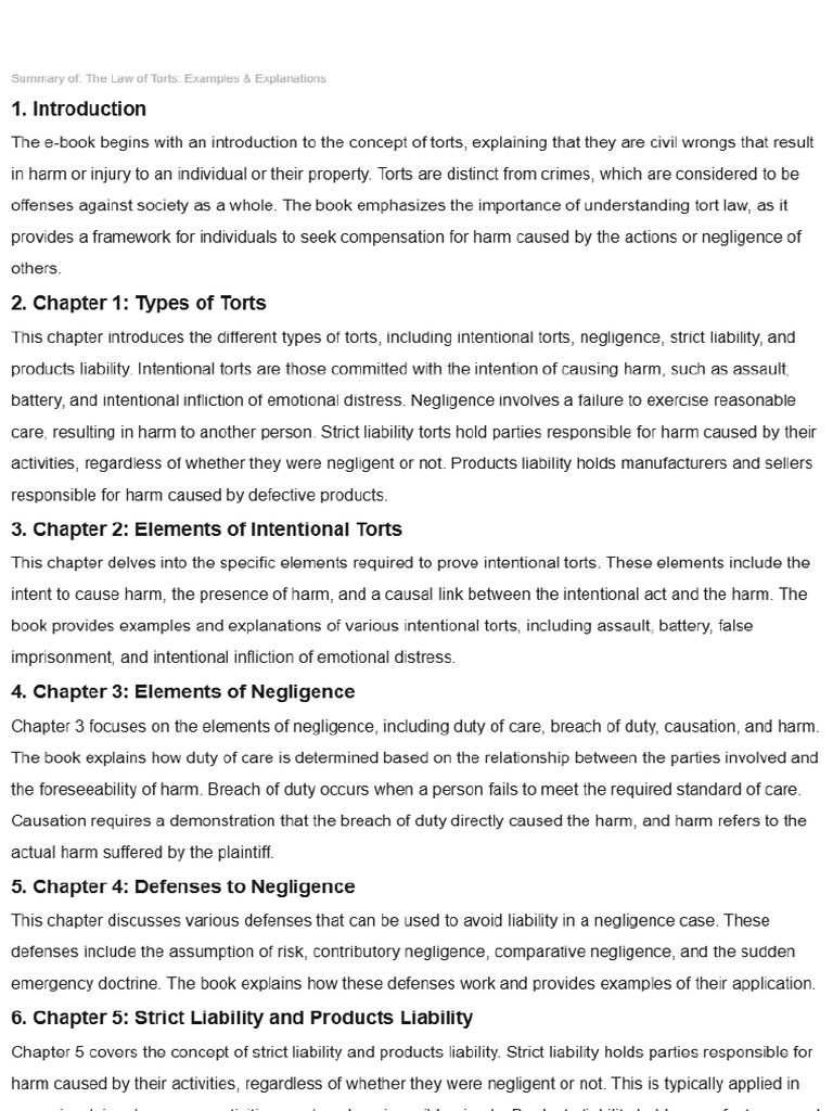 The Law of Torts - Examples & Explanations | PDF