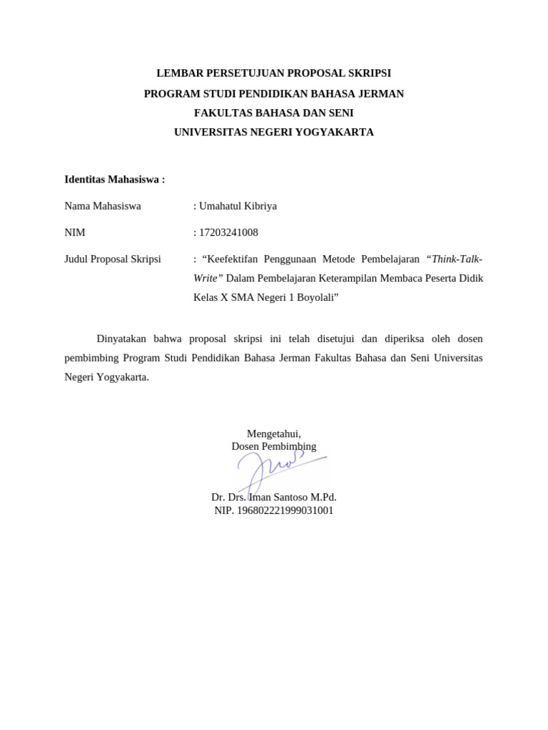 Lembar Persetujuan Proposal Skripsi | PDF