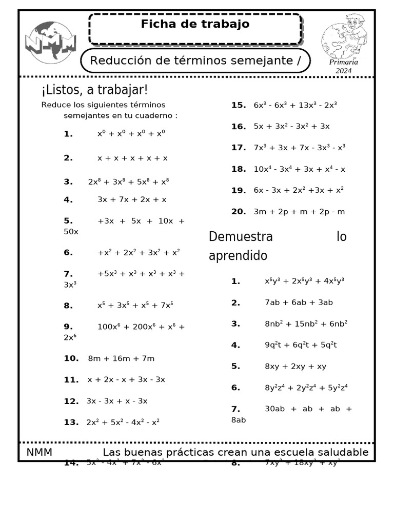 Reduccion de Terminos Semejante 5to Alg | PDF