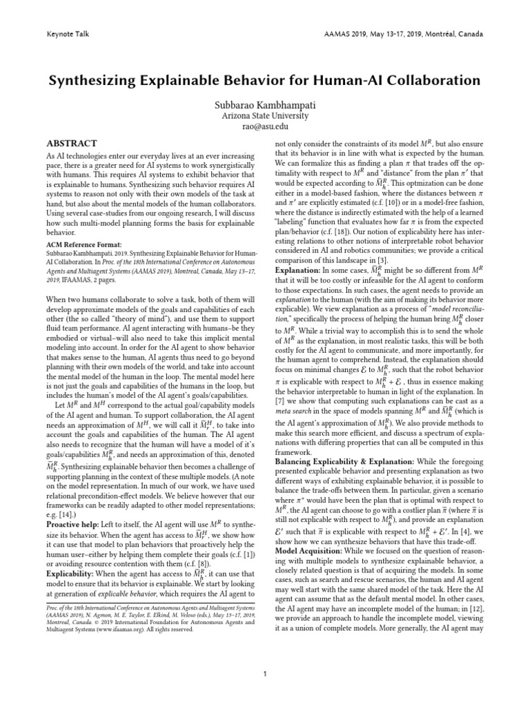 Synthesizing Explainable Behavior For Human-AI Collaboration | PDF