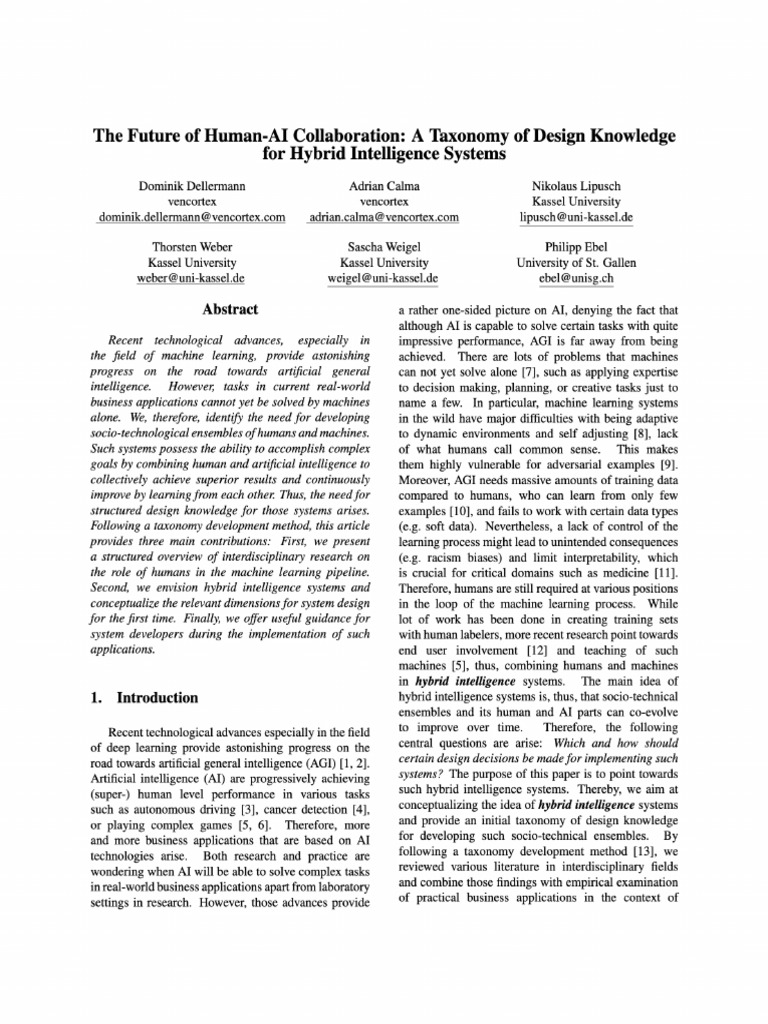 The Future Of Human Ai Collaboration A Taxonomy Of Design Knowledge For Hybrid Intelligence