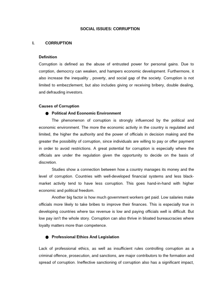 Social Issues Corruption | PDF | Political Corruption | Politics