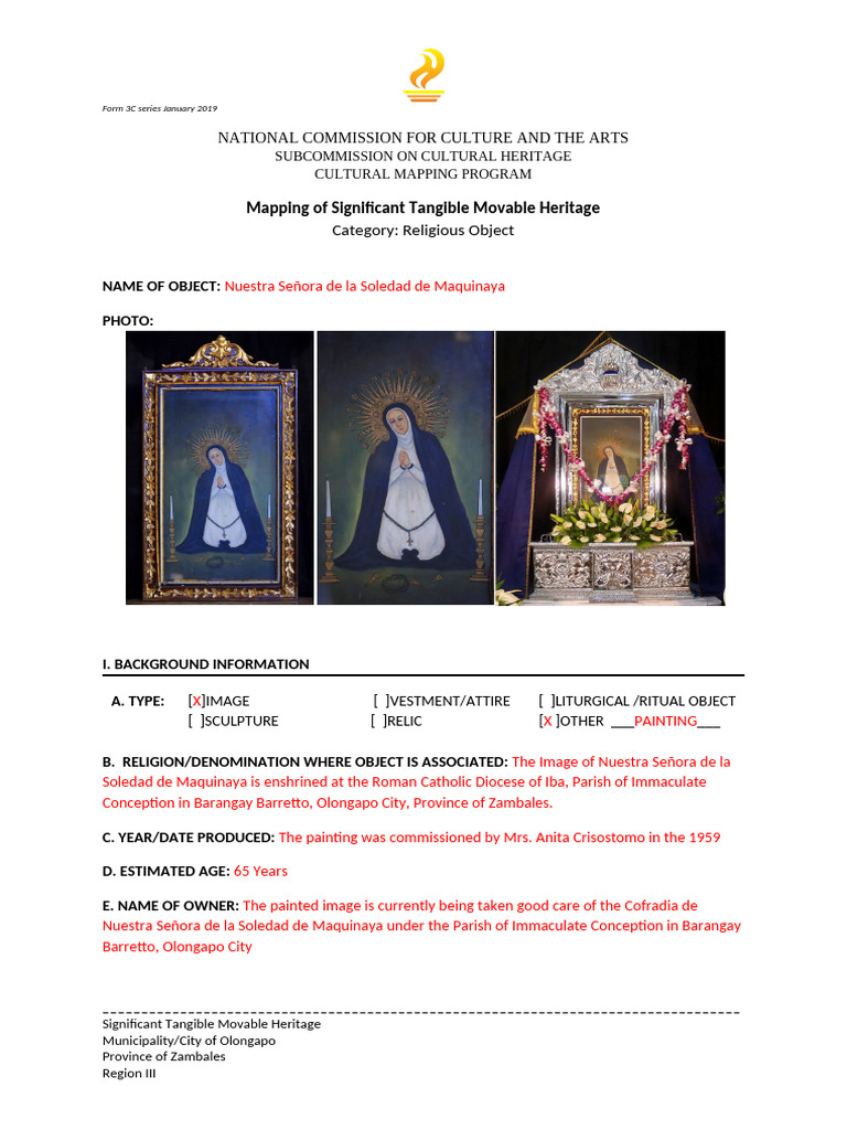 Form 03C Tangible Movable - Religious Object 2019 | PDF | Mary, Mother ...