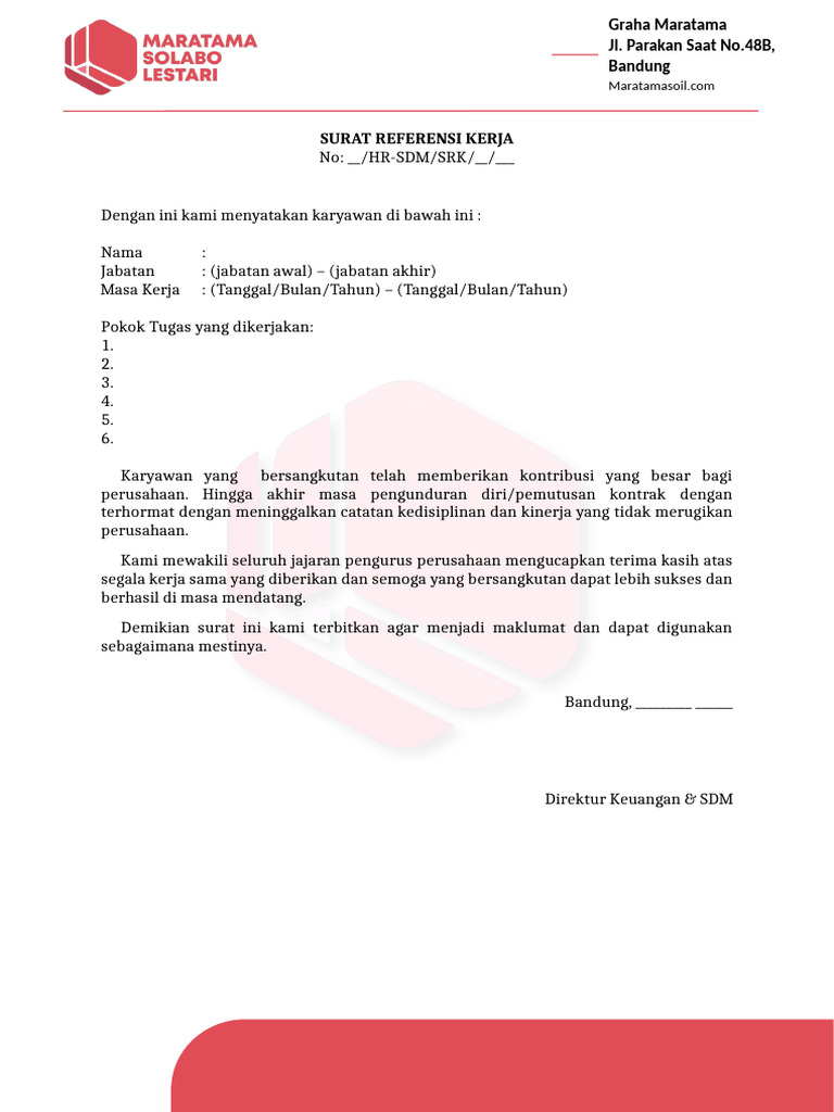 Format Surat Referensi Kerja | PDF