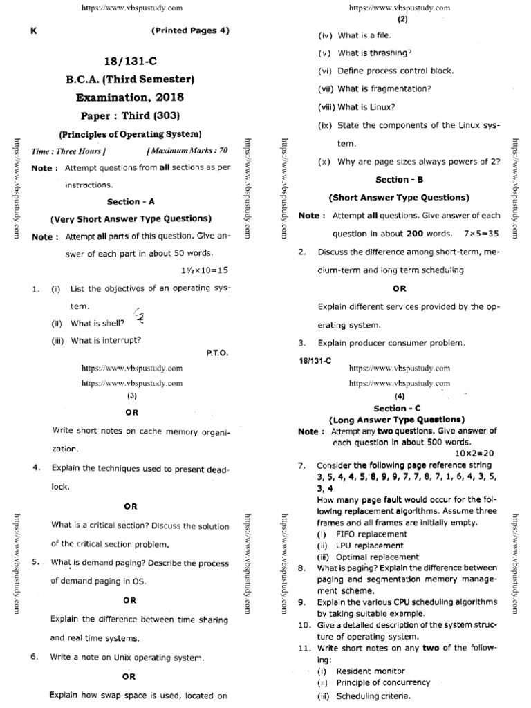 Bca 3 Sem Principles of Operating System 131 C 2018 | PDF