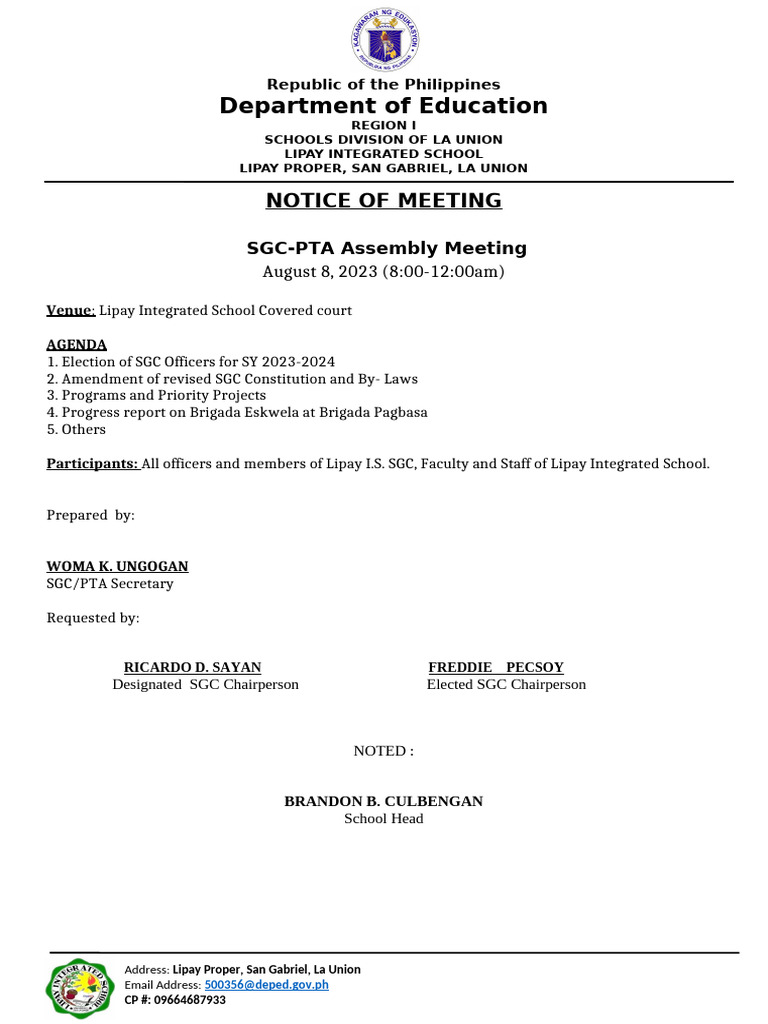 Notice of Meeting SGC | PDF