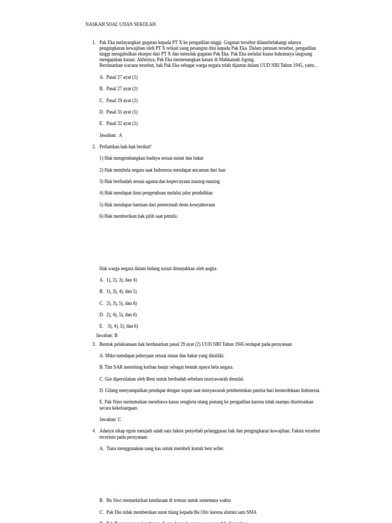 Naskah Soal Ujian Sekolah | PDF