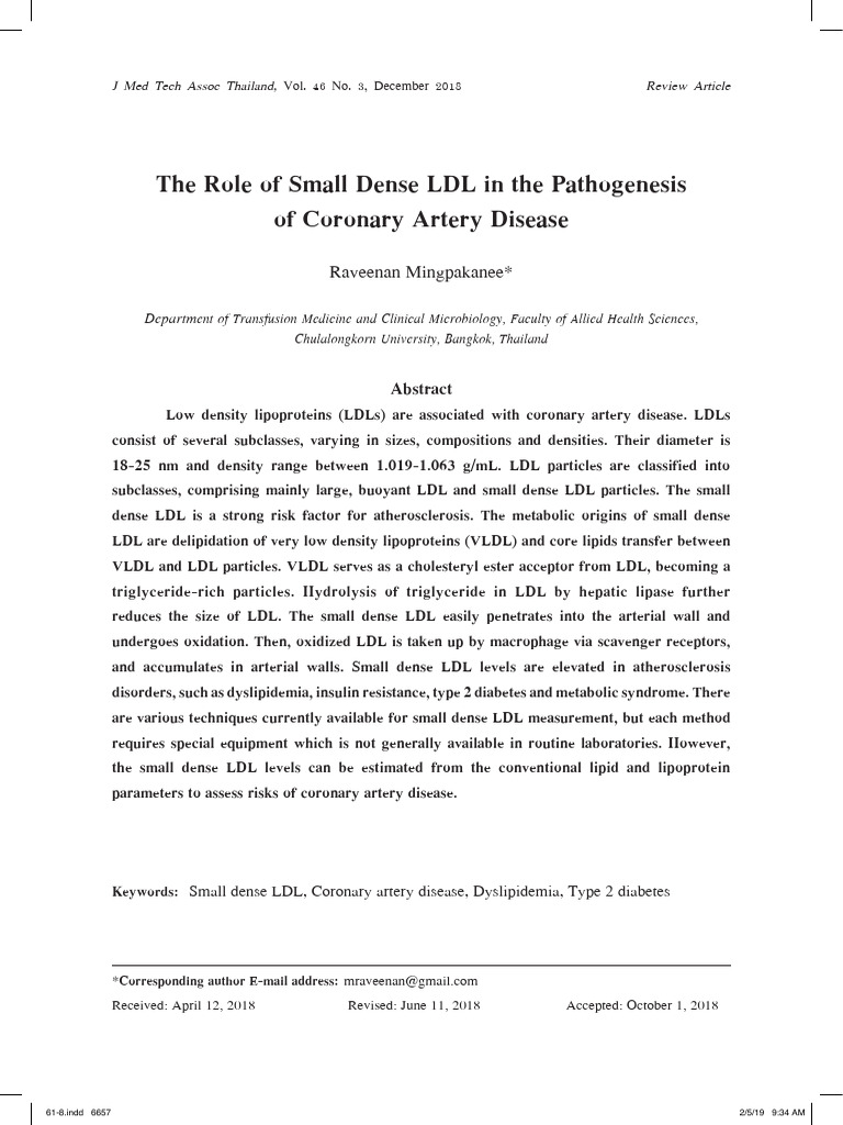 บทบาทของ sdLDL ต่อการเกิดโรคหัวใจ | PDF