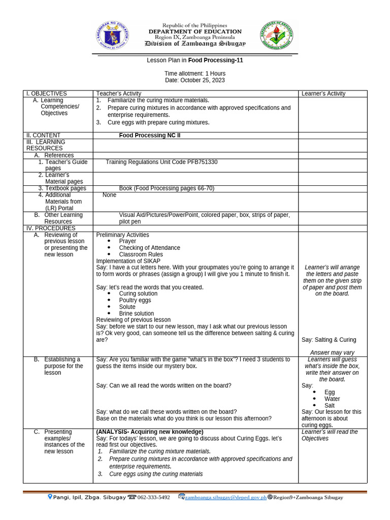 CO1 Lesson Plan | PDF