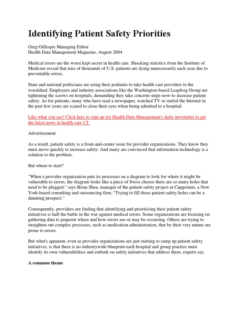 Prioritizing Patient Safety Initiatives | PDF | Patient Safety | Patient