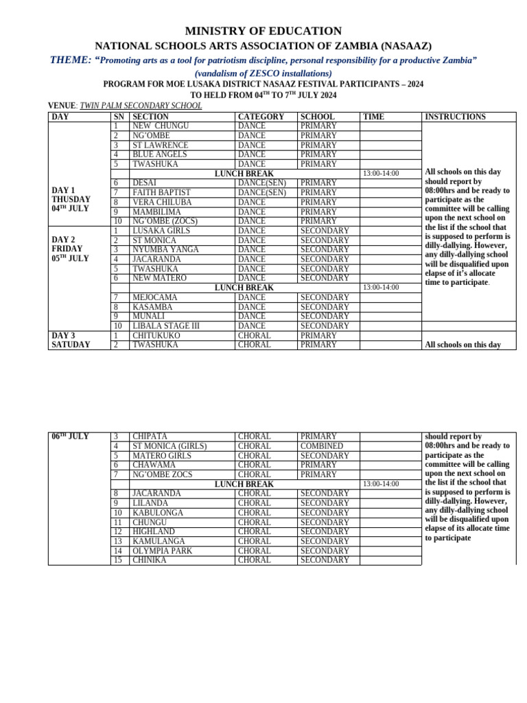 Dance and Choral Program District 2024-2 | PDF