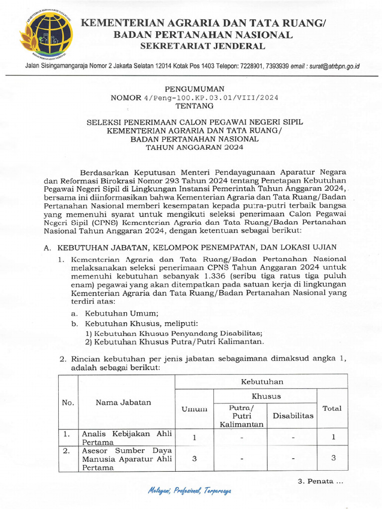 Pendaftaran CPNS ATRBPN 2024 | PDF