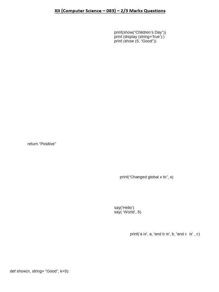 2-3 Marks Questions (XII CS - 083) | PDF