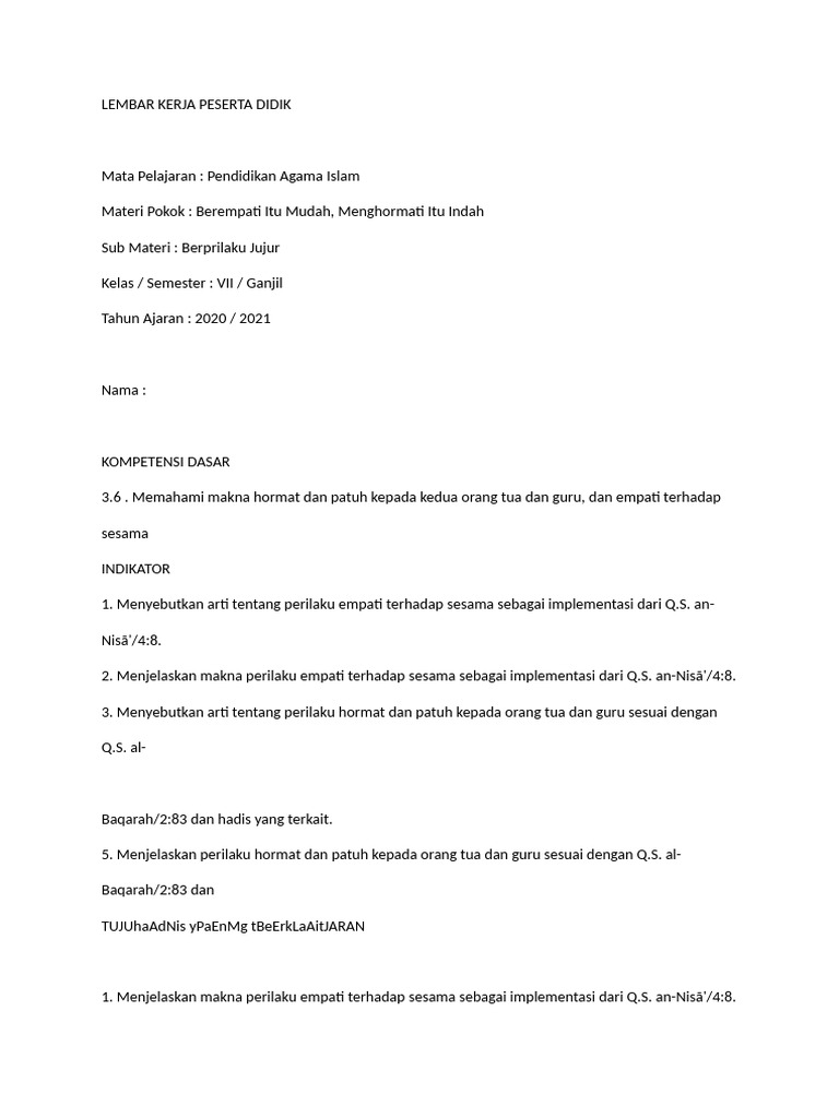 Lembar Kerja Peserta Didi1 | PDF
