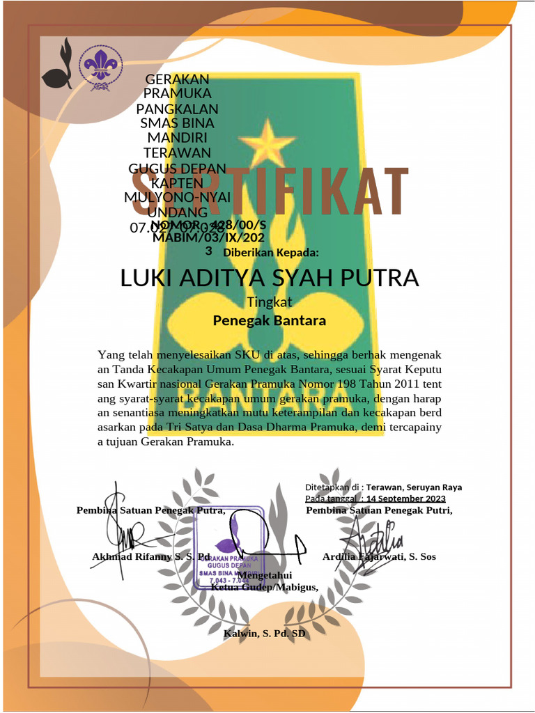 Sertifikat Bantara 2023 | PDF