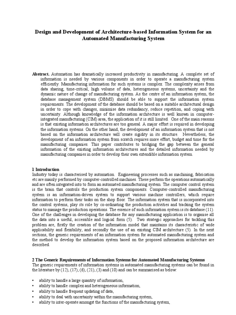 Automated Manufacturing System Pdf Databases Relational Database