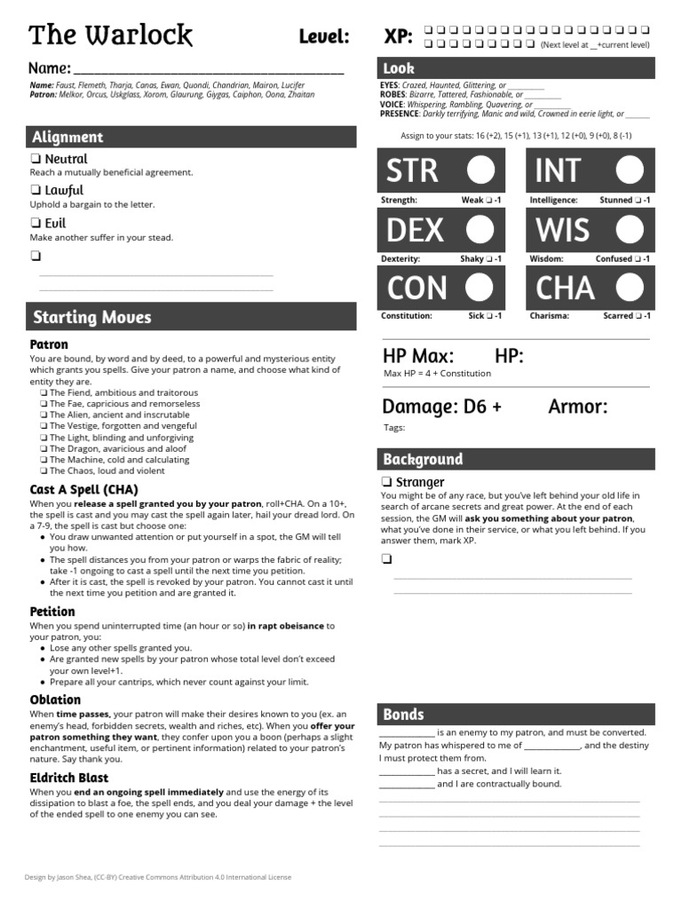 Hoja de Personaje - Warlock No Editable | PDF