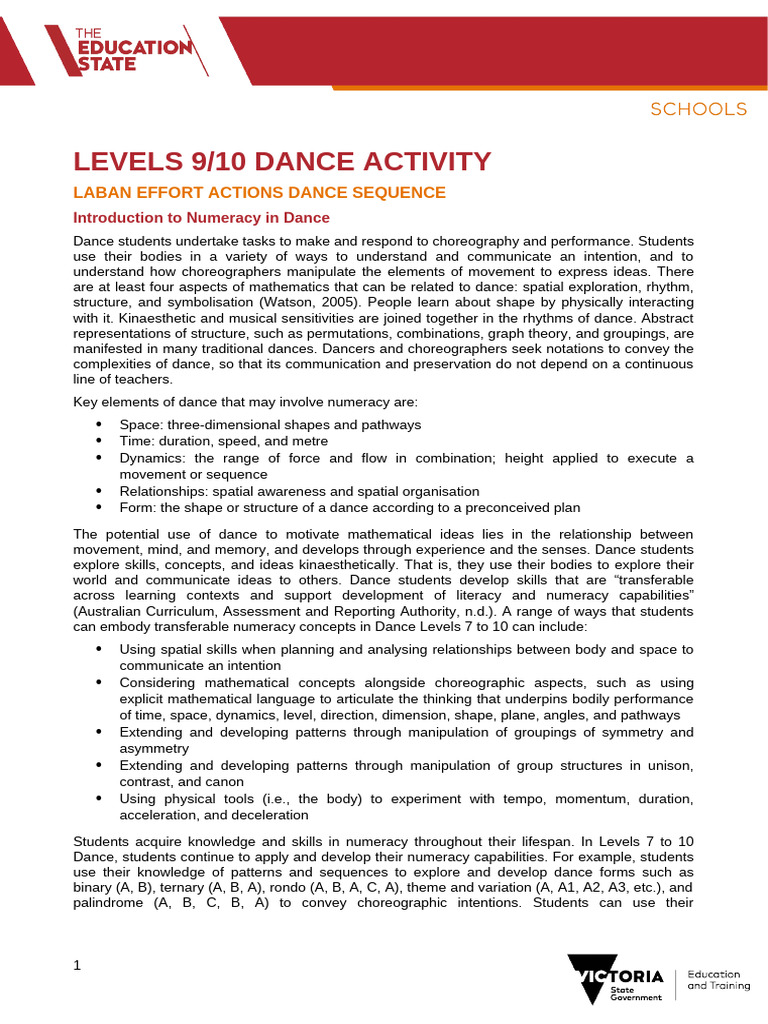 Dance Levels 9 and 10 Laban Effort Actions Dance Sequence | PDF