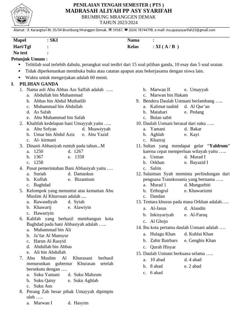 Soal PTS Kls 11 New | PDF