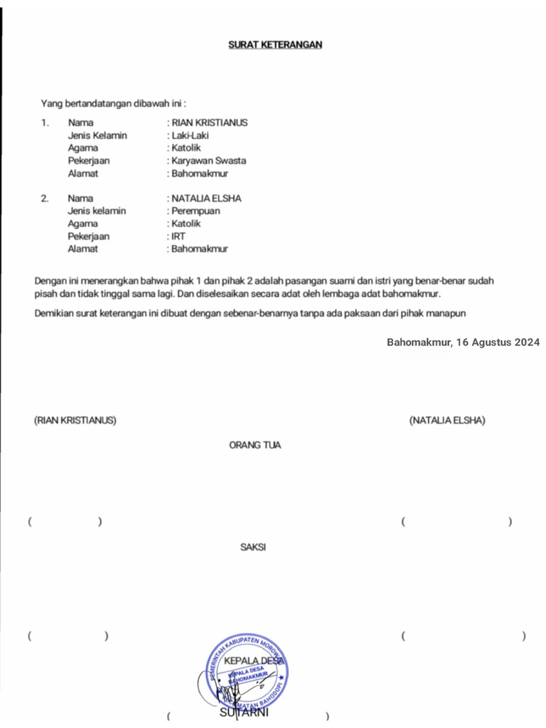 Surat Keterangan RIAN KRISTIANUS | PDF