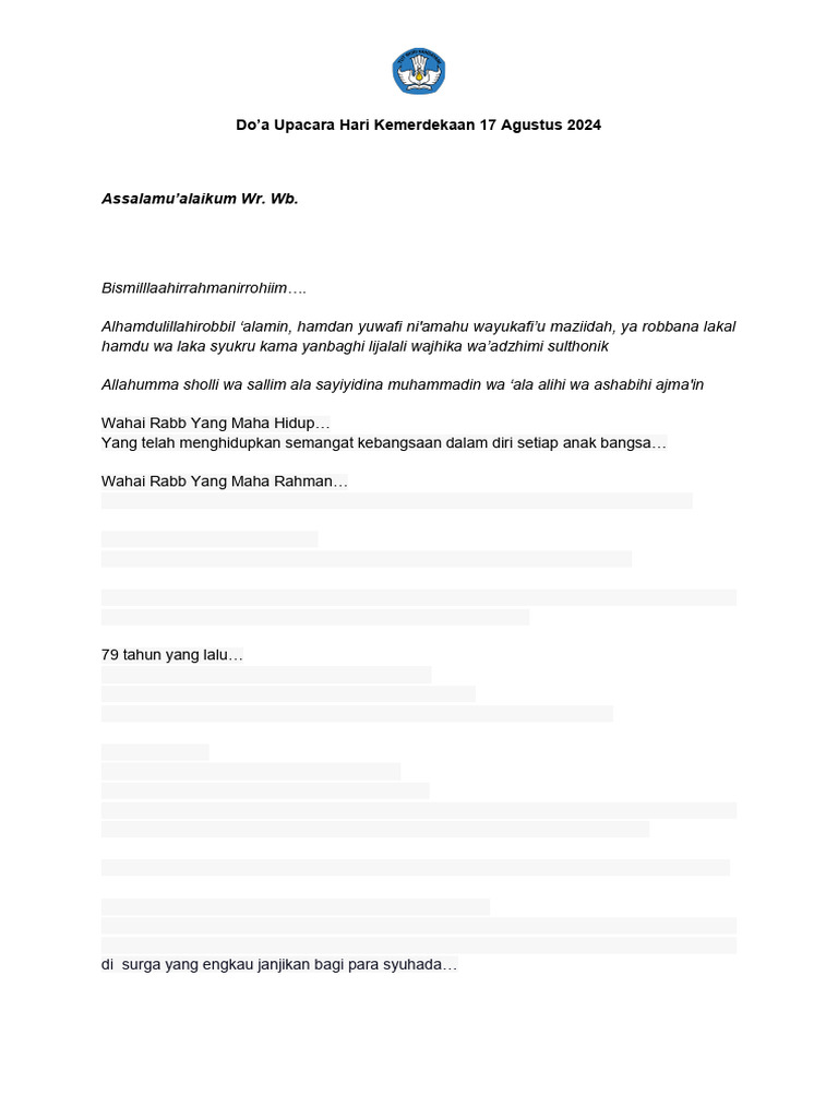 Naskah Doa HUT 79 RI-Kemendikbudristek | PDF