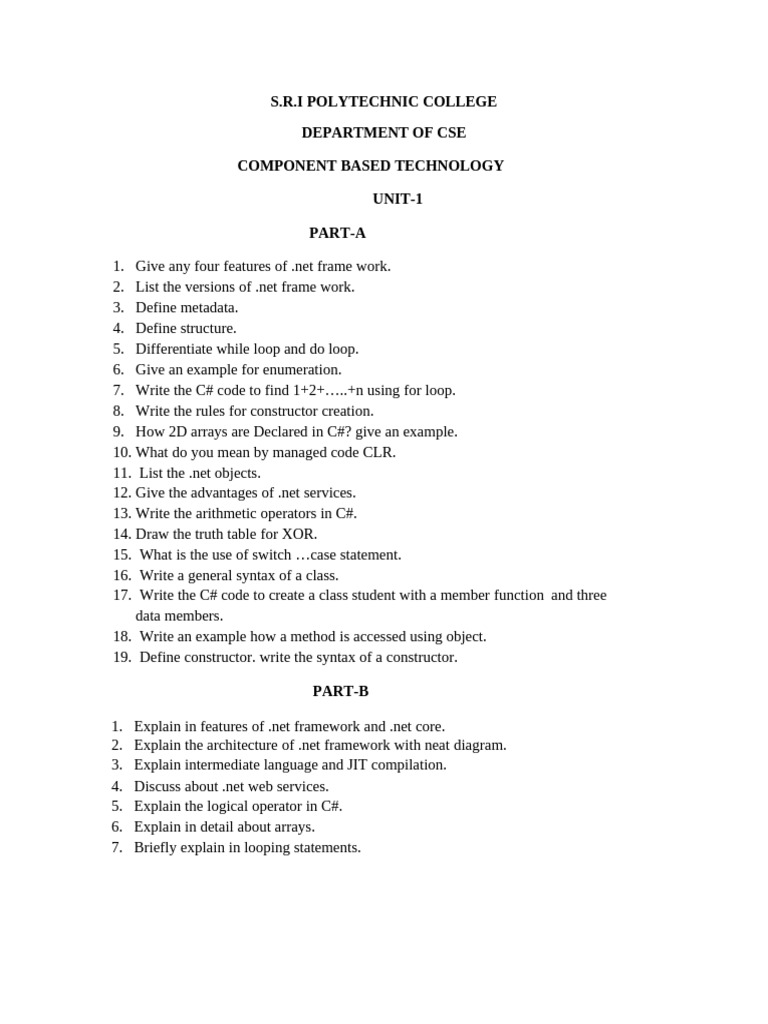 CBT - Unitwise Important Questions | PDF