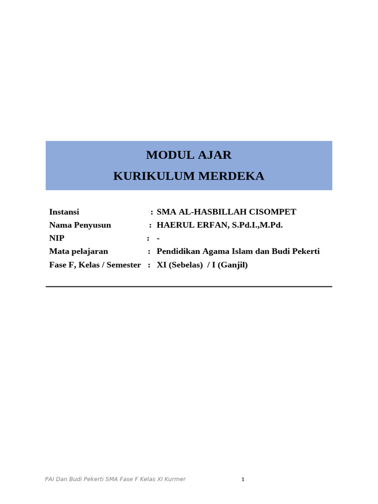 RPP Modul Xi Sem 1 Kurmer | PDF
