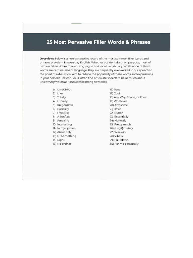 Filler Words List | PDF