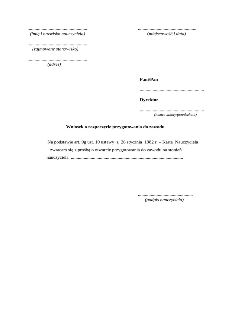 Wzor Nr1 Wniosku o Rozpoczecie Stazu Oygdo7 | PDF