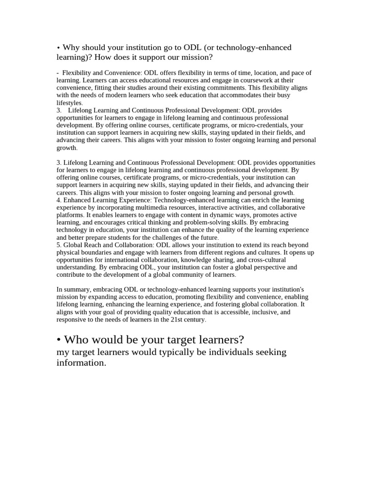 Why Should Your Institution Go To ODL | PDF | Distance Education | Educational Technology