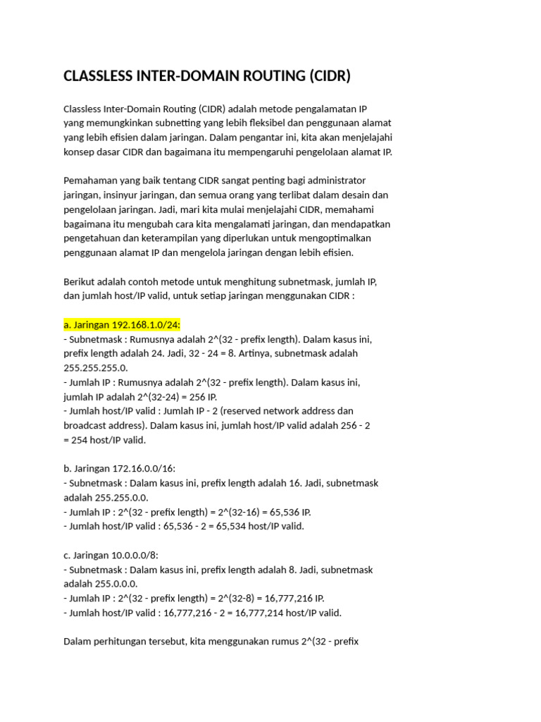 Subnetting Cidr Pdf Data Transmission Home And Garden