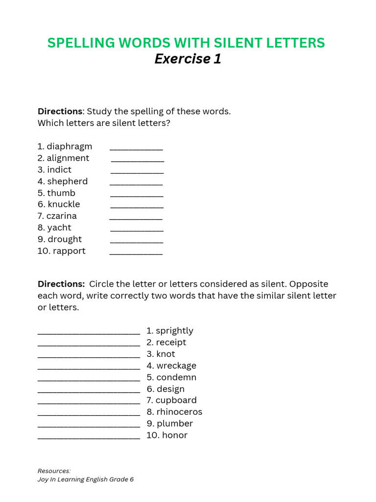 Spelling Words With Silent Letters | PDF