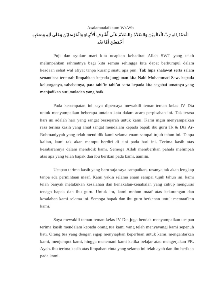 Pidato Perpisahan Kelas 4 SD | PDF
