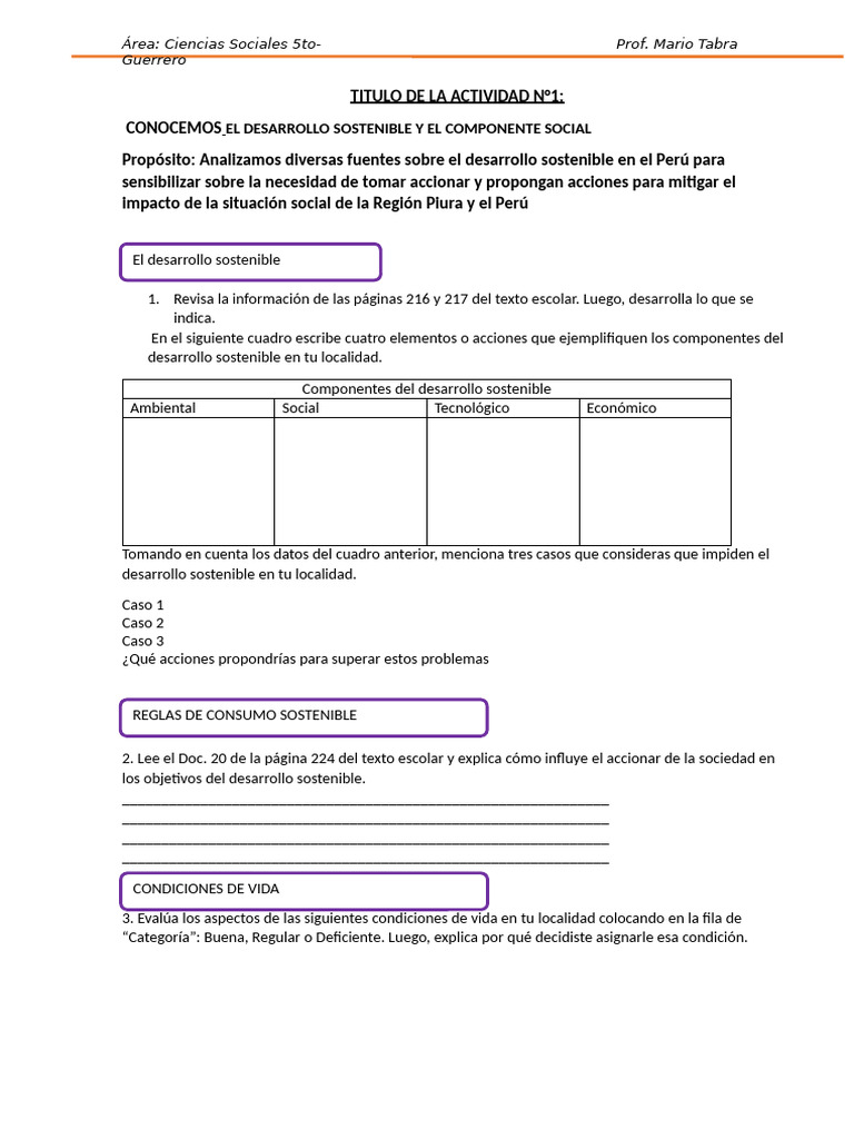 FICHA 1-CONOCEMOS EL DESARROLLO SOSTENIBLE Y EL COMPONENTE SOCIAL | PDF