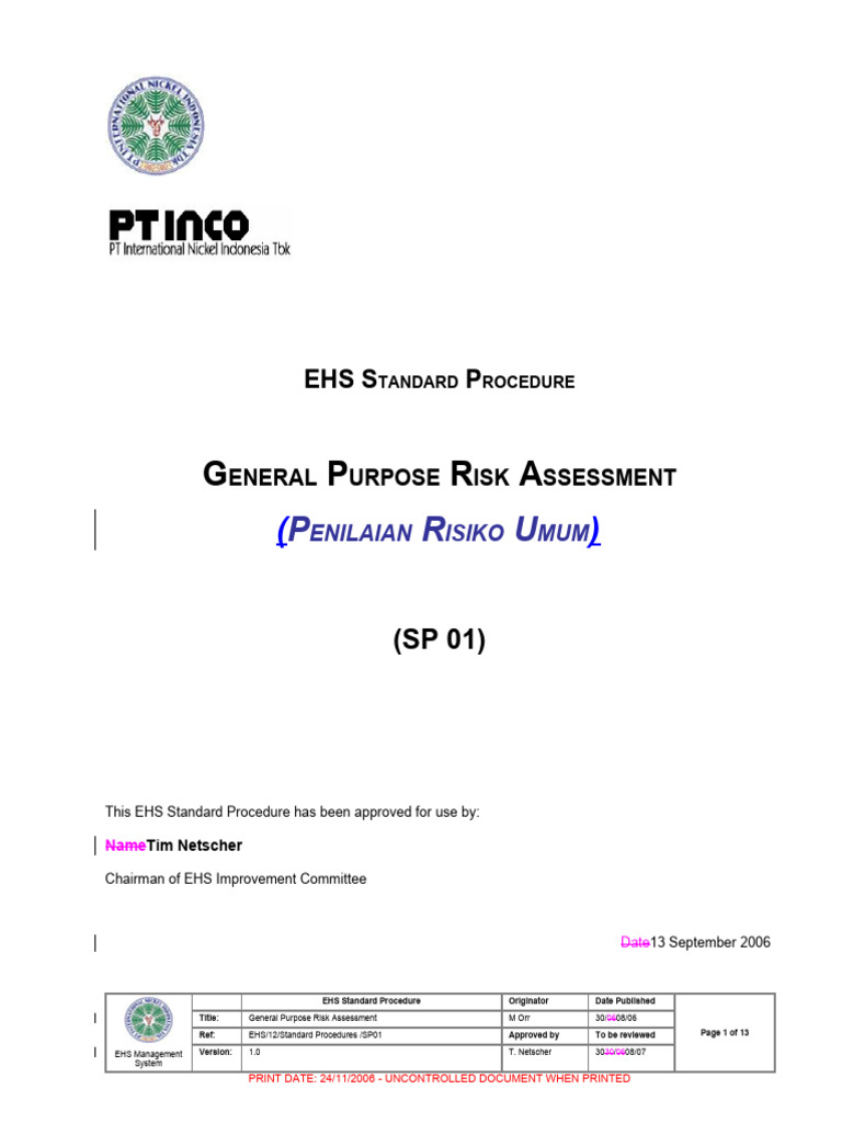 PTI - EHS Standard Procedure SP 01 | PDF