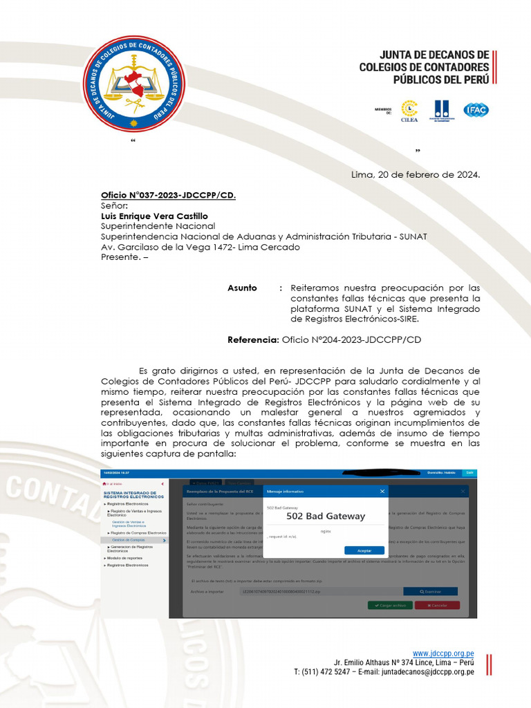 Oficio 037 2024 SUNAT PROBLEMAS RECURRENTES CON PLATAFORMA | PDF