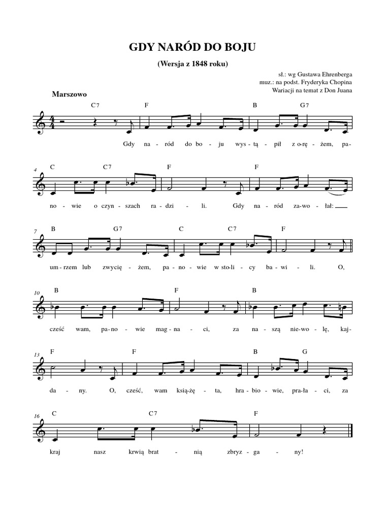 Gdy Naród Do Boju (Wersja Z 1848 R.) (Nuty) | PDF