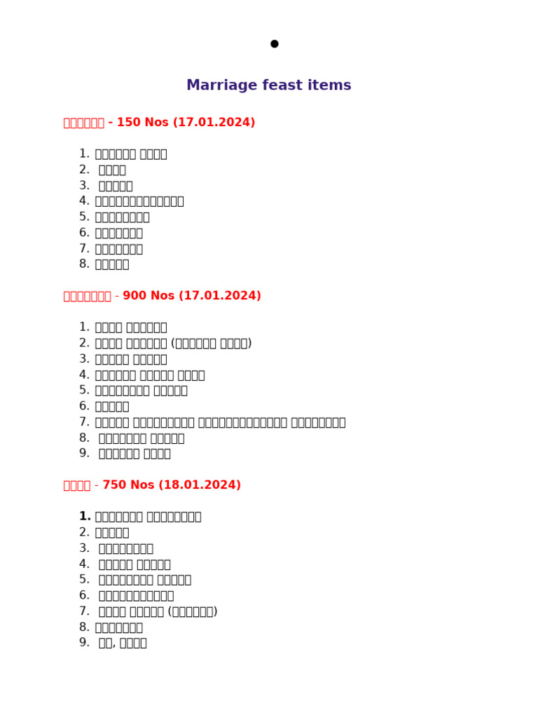 Marriage Feast Grocery List | PDF