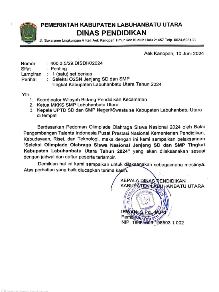 Disdik Labura Seleksi Olimpiade Olahraga Siswa Nasional Jenjang Sd