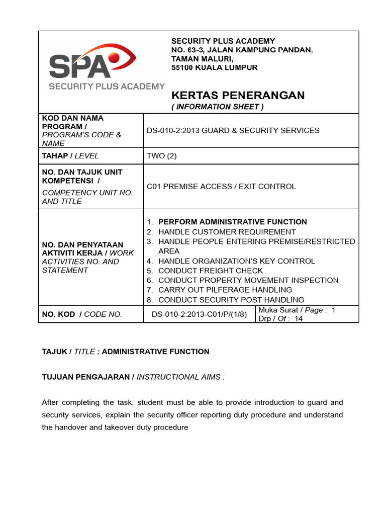 C01 1.0 Information Sheet | PDF